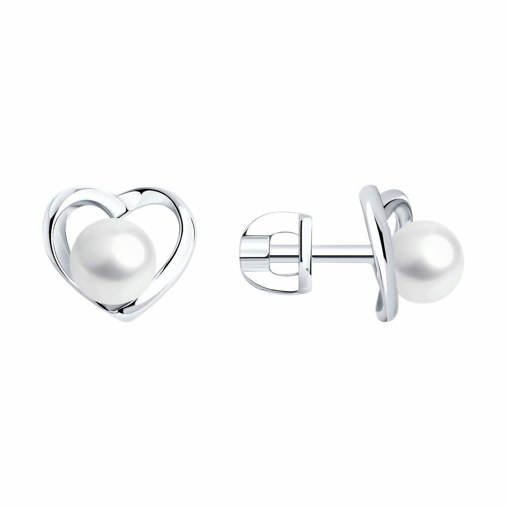 Серьги пусеты, серебро, 925 проба, родирование, жемчуг имитация