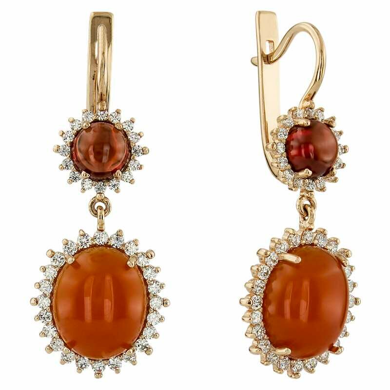 Серьги, красное золото, 585 проба, сердолик