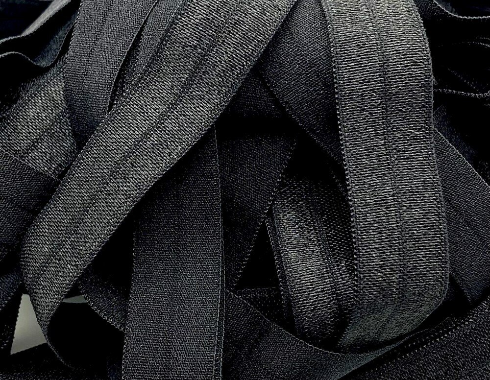 Резинка окантовочная трикотажная (бейка эластичная) блестящая шир.15мм цв. черный упак.25 м