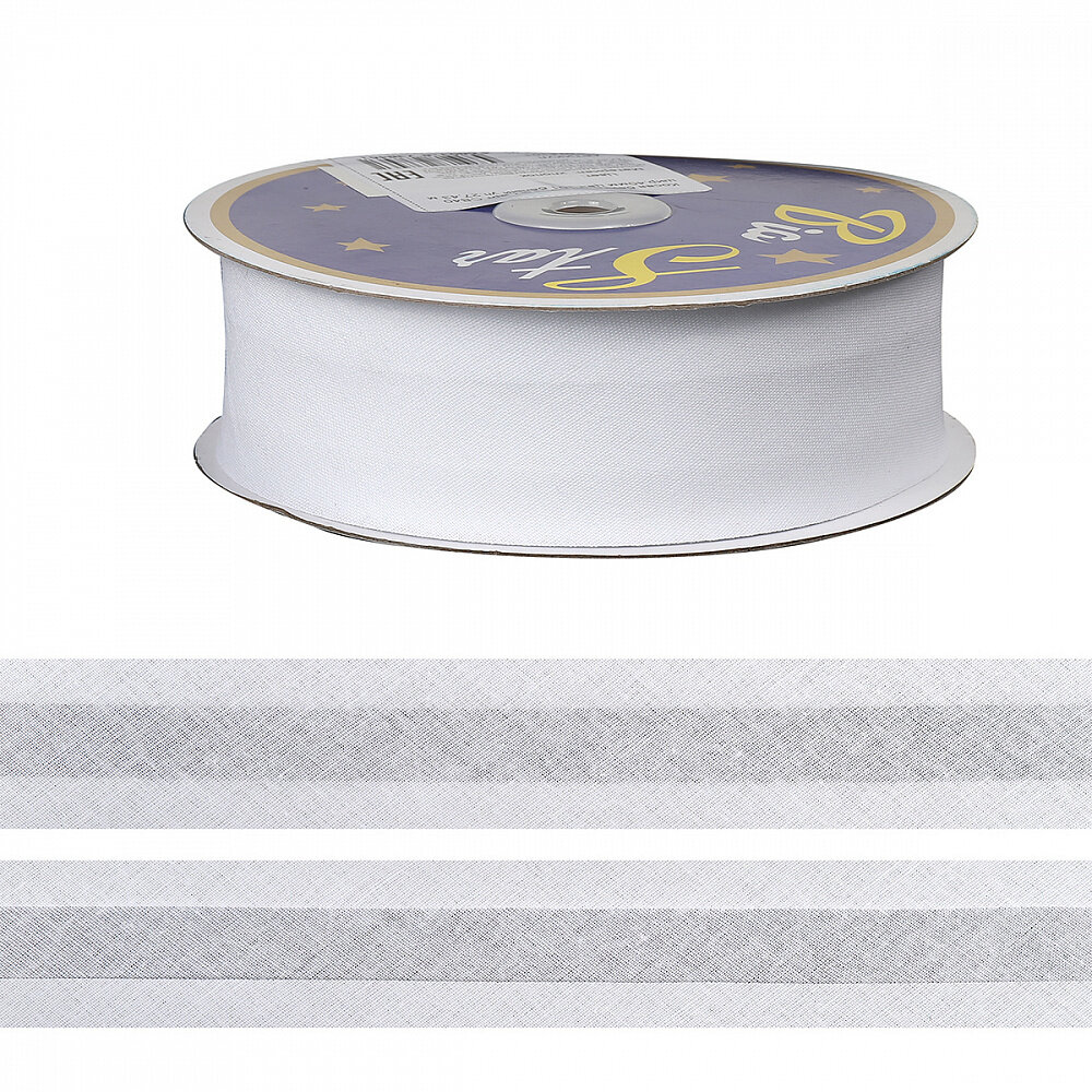 Косая бейка хлопок (хлопковая бейка для шитья) шир.40мм цв. белый упак.27,4 м