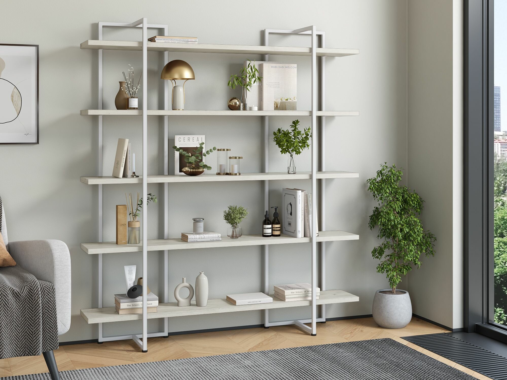 Стеллаж металлический Айсберг Лофт Теон с полками Белый/дуб крафт белый