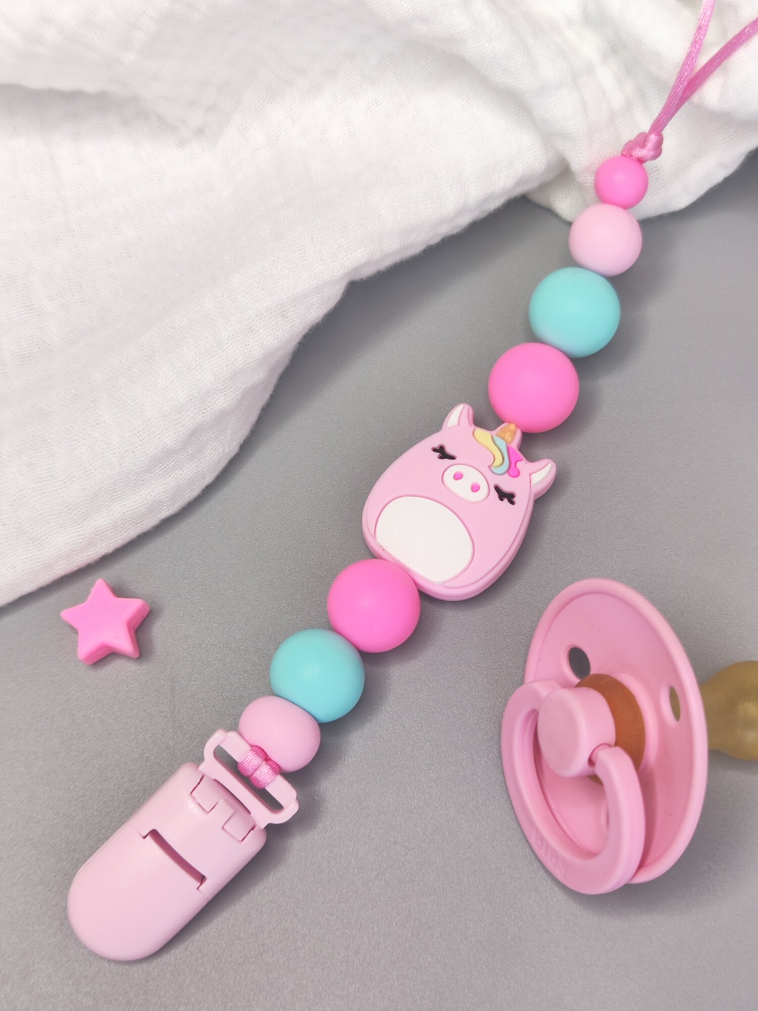 Держатель для пустышки Прищепка для соски Грызунок силиконовый