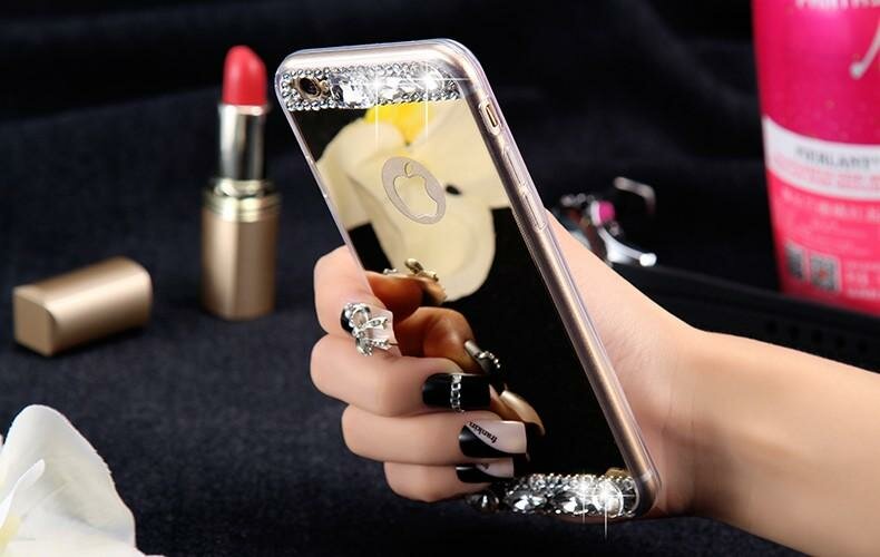 Чехол на айфон iPhone 7 Plus / 8 Plus зеркальный со стразами золотой