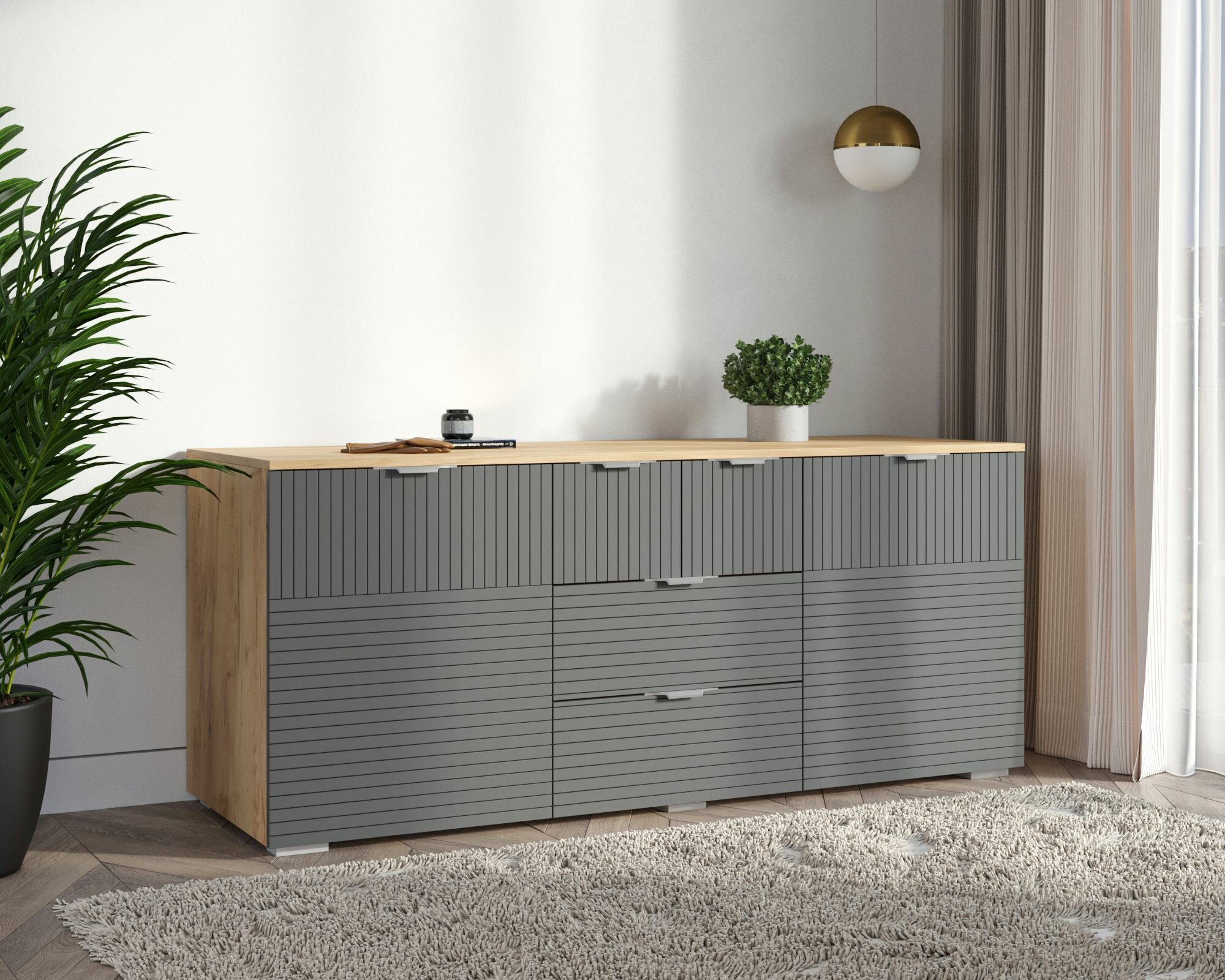 Комод для вещей "Аметист 4" 150х64х50, дуб крафт золотой / графит