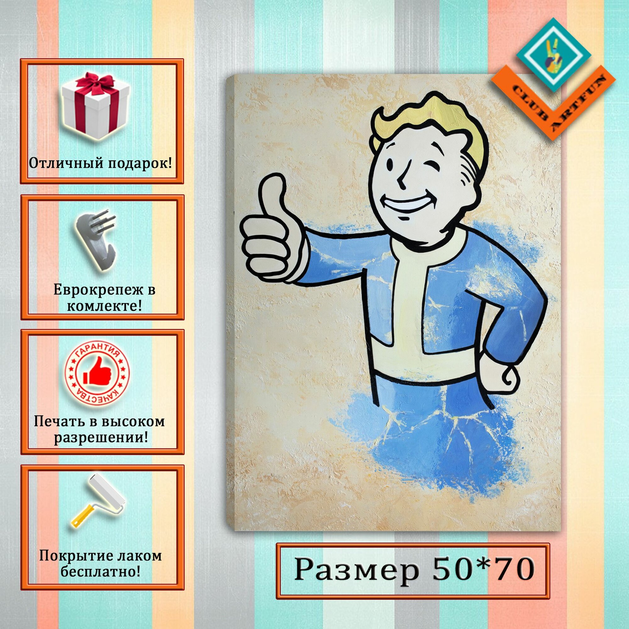 Картина на холсте Fallout "Житель убежища" 50х70 см.