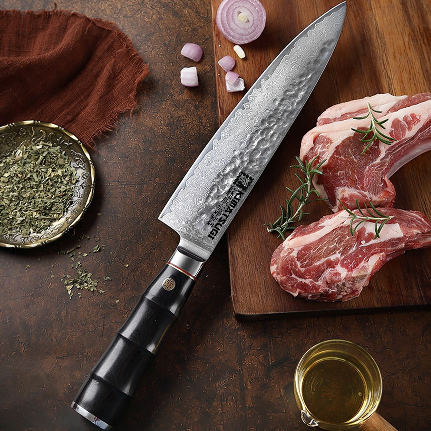 Шеф-нож Kimatsugi Damascus №117, сталь VG-10/дамаск, в подарочной упаковке