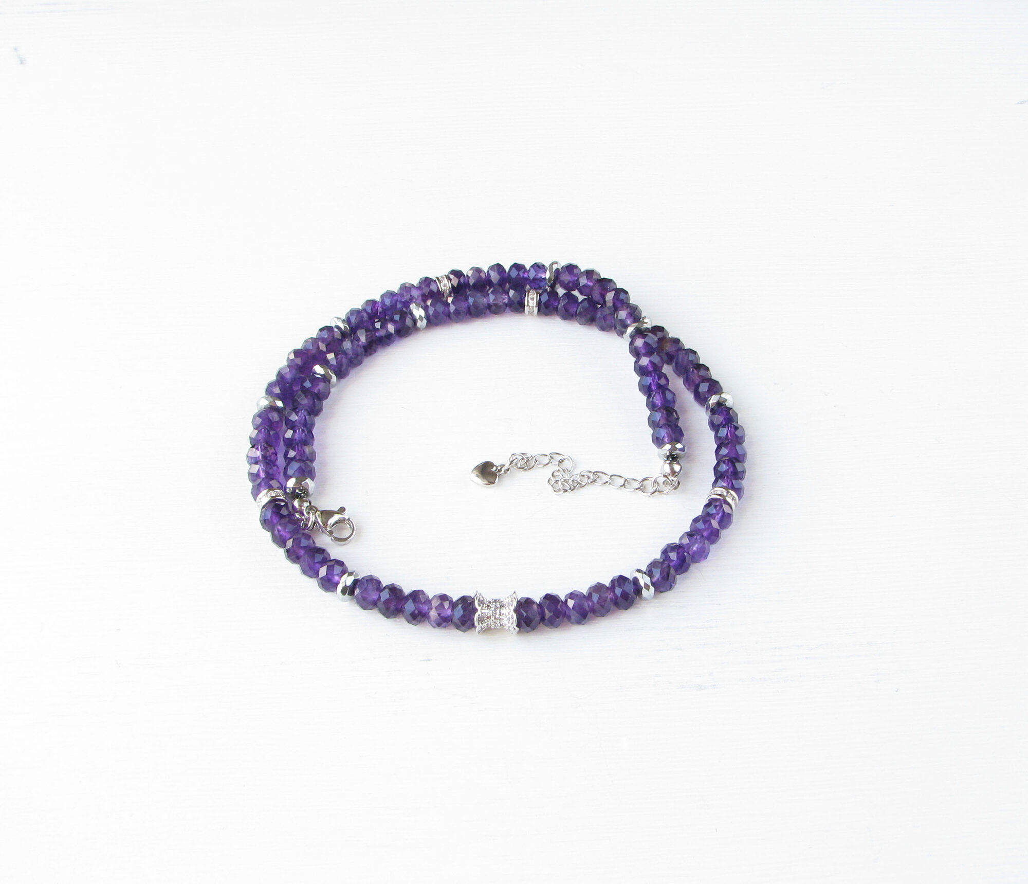 Чокер, аметист, фианит