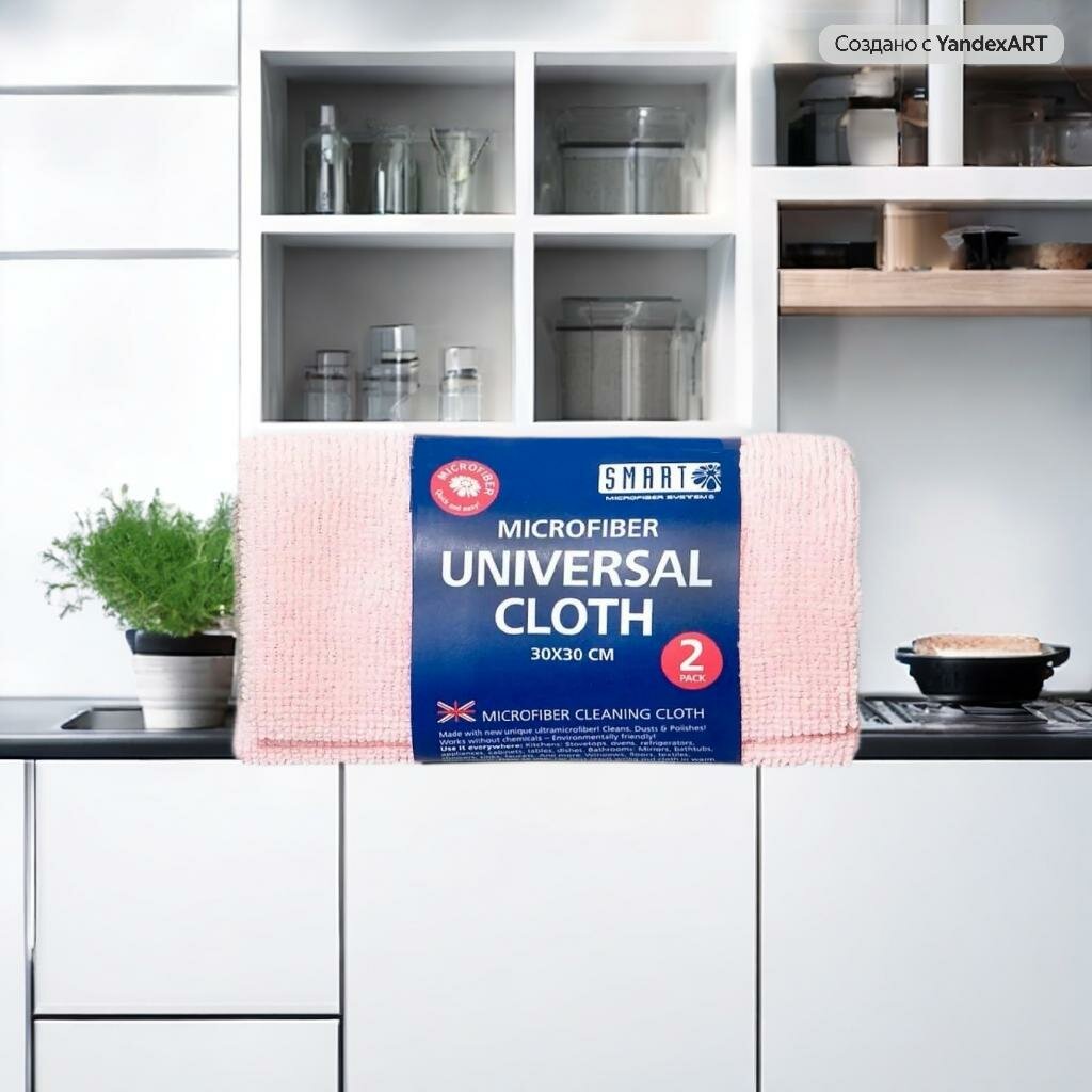 Салфетка универсальная для уборки набор из 2х Smart/Белый кот