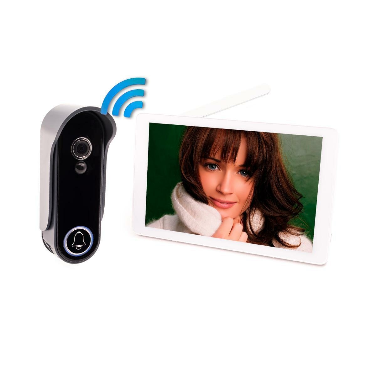 Радиоканальный аккумуляторный HD домофон TUYA 7 дюймов - SkyNet-1100-Tuya (1+0)-Tuya (Q24810SKY) и беспроводная аккумуляторная вызывная панель 2Mp.