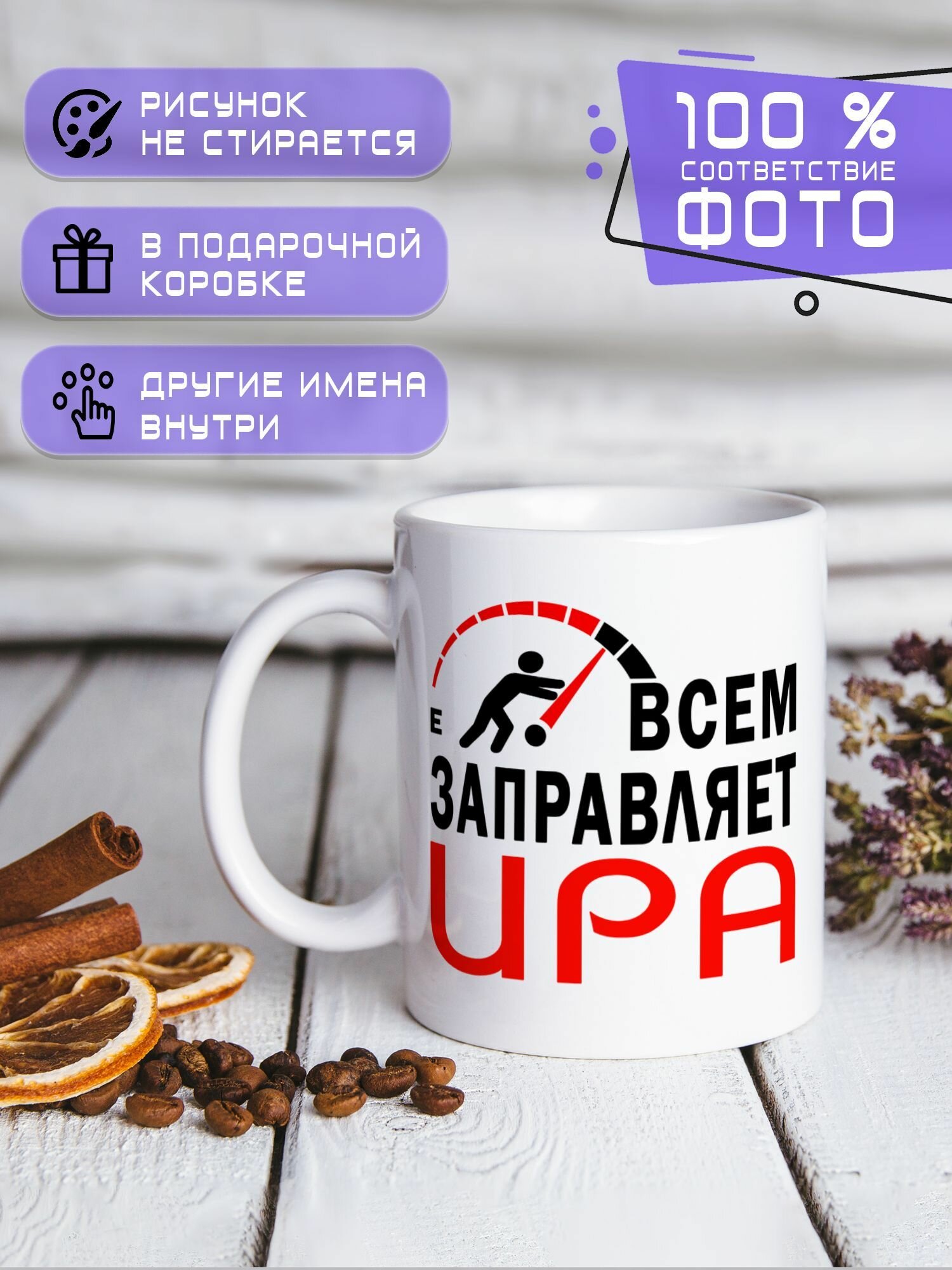 Кружка керамическая подарок на день рождения, именная с принтом "Всем заправляет Ира"