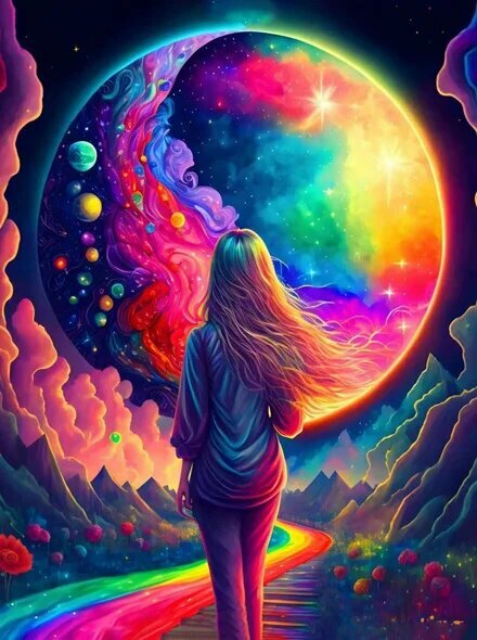 HUACAN Набор для вышивки крестом Радуга Девушка 14CT 30x40cm, 11CT white canvas