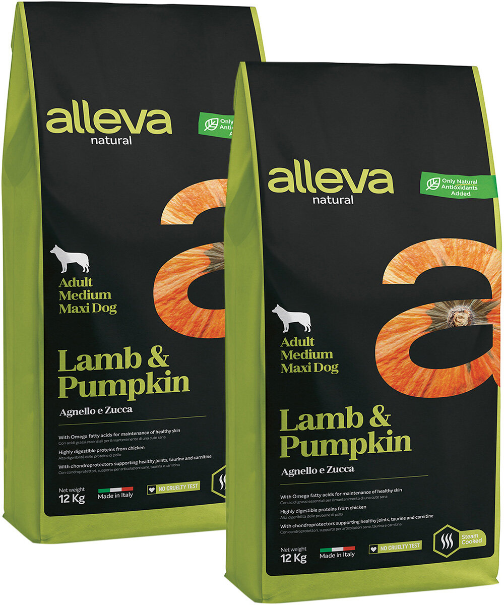 ALLEVA NATURAL ADULT DOG MEDIUM/MAXI LAMB & PUMPKIN низкозерновой для взрослых собак средних и крупных пород с ягненком и тыквой (12 + 12 кг)