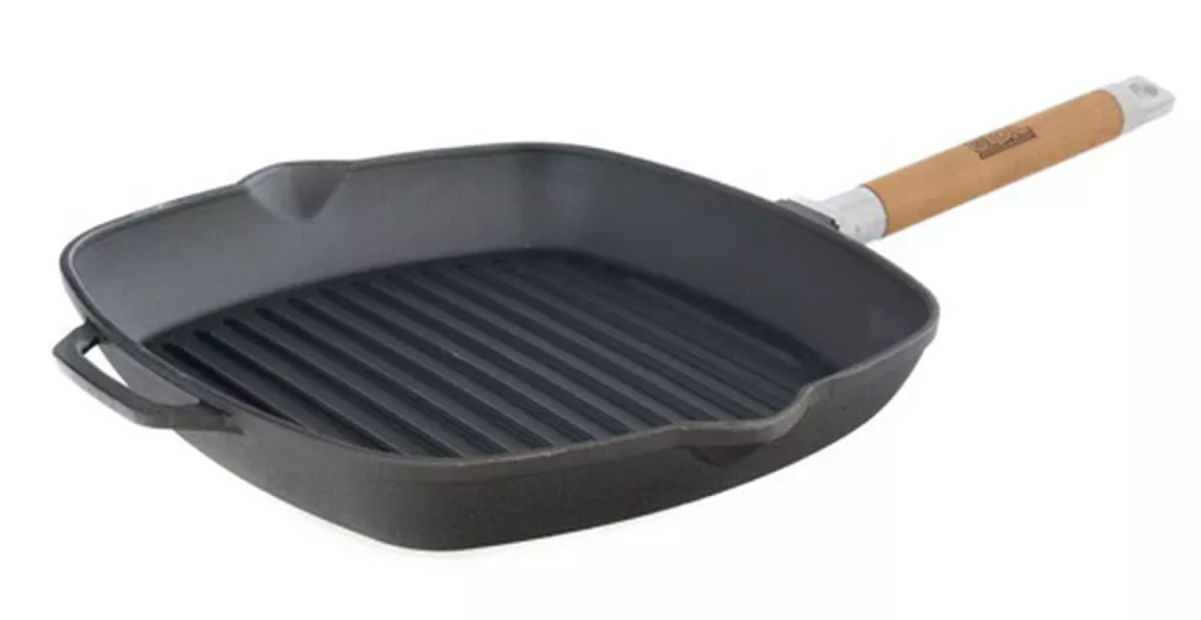 Сковорода гриль чугунная Гардарика квадратная, со съемной ручкой, черного цвета, 28х28см / посуда для газовых и электрических плит