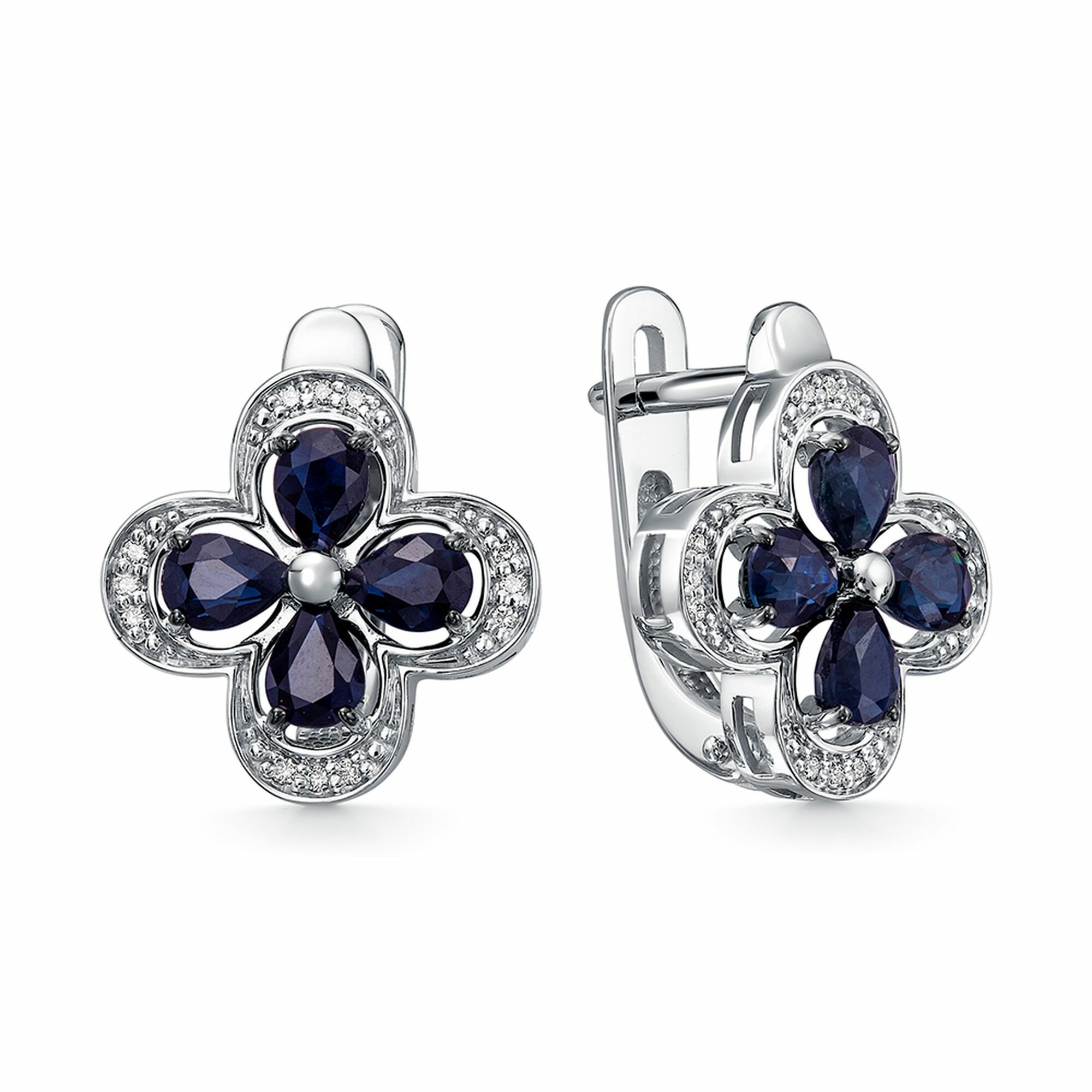 Серьги, белое золото, 585 проба, сапфир, бриллиант