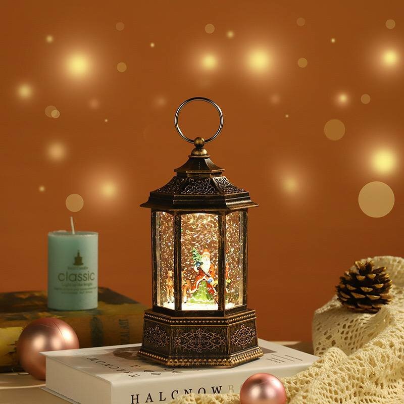 Новогодний фонарь со снегом, подсветкой и музыкой