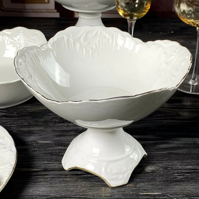 Фруктовница 25,5см на ножке аврора золото Фарфор 305-074 118-305-074