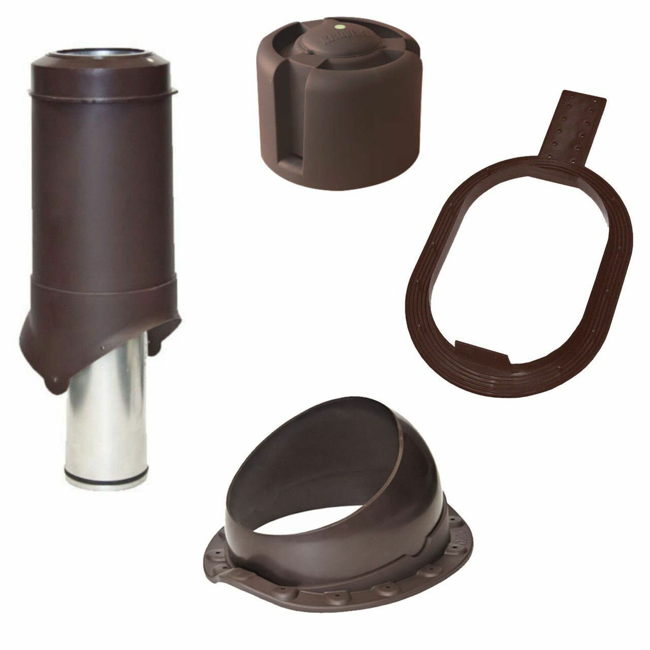 Вентиляционный выход на крышу утепленный (комплект) 150 мм h-500 Krovent для вентиляции кровли и чердака под металлочерепицу Монтеррей+уплотнитель гидрозатвора, коричневый (Ral 8017)