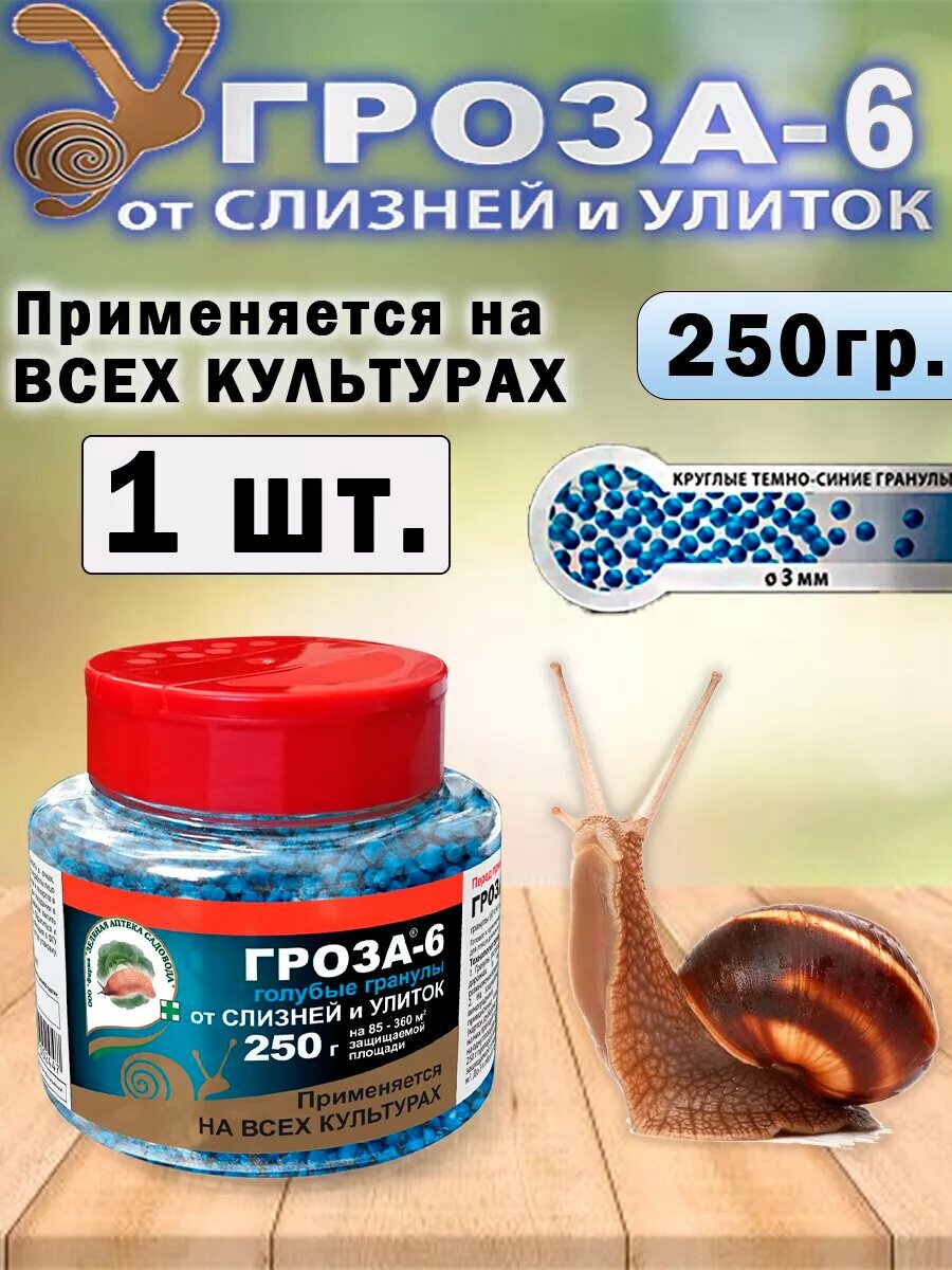 Гроза-6, Средство, гранулы против слизней и улиток 250 гр.
