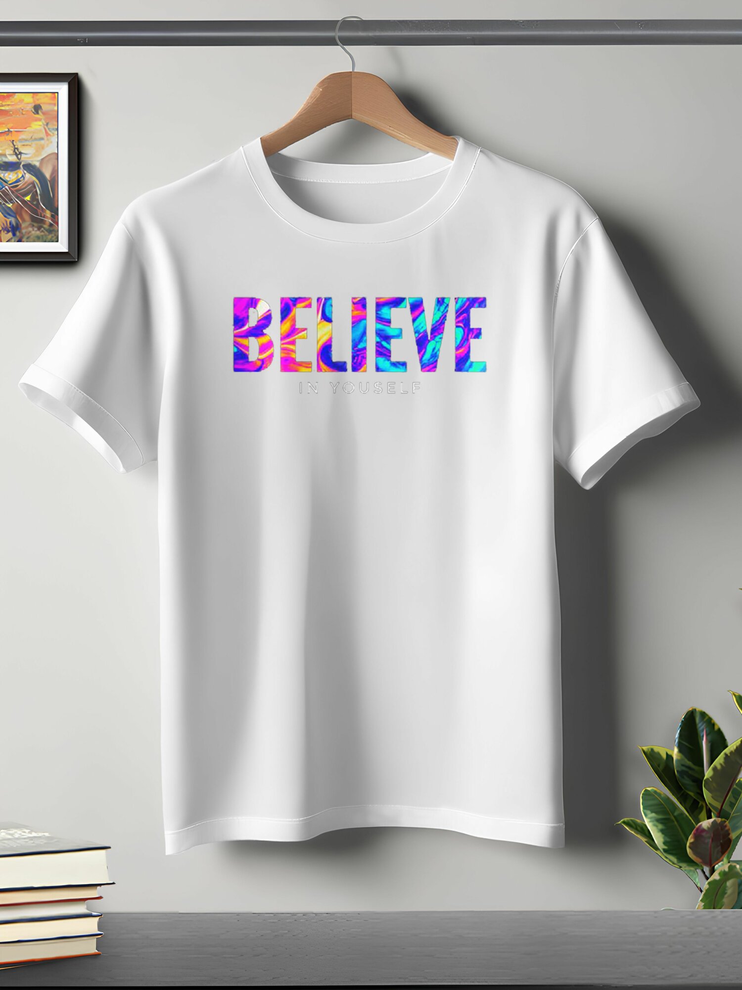 Футболка ONEQ унисекс 64-66 (5XL) размер с принтом Believe, белая