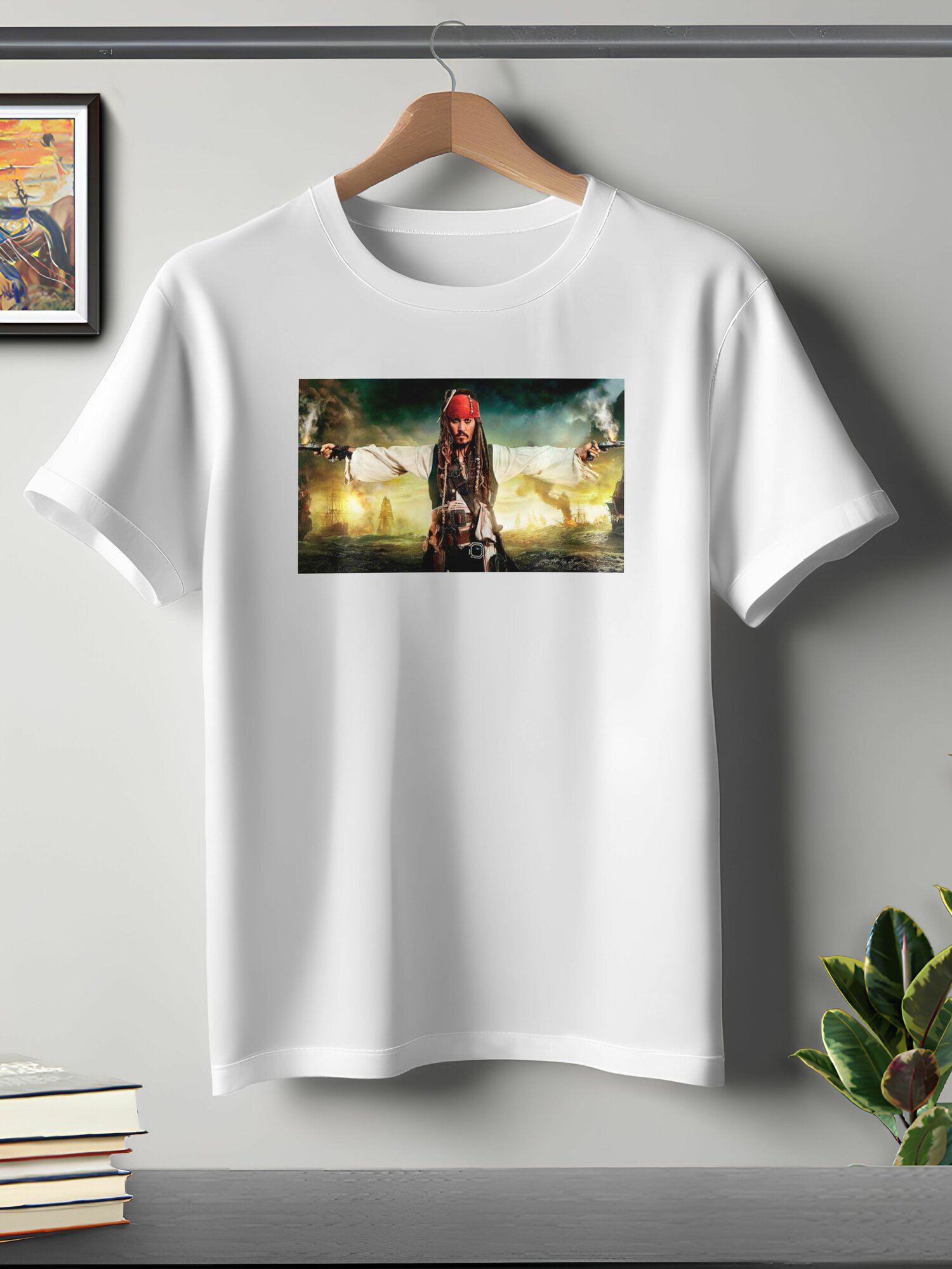 Футболка ONEQ унисекс 50-52 (XL) размер с принтом Джек Воробей, белая