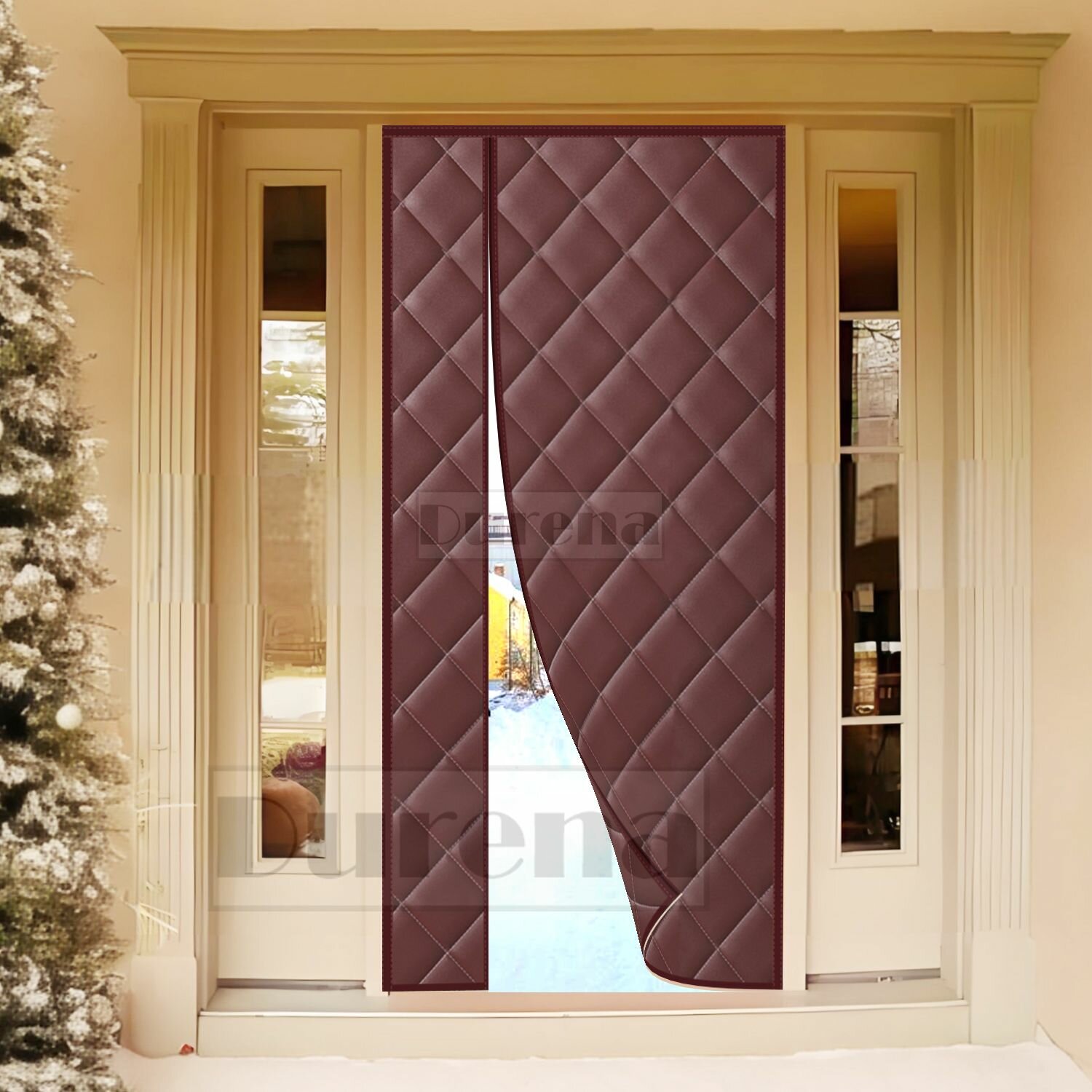 Дверное полотно с магнитной изоляцией, подходит для дверей размером 100 x 210 см, обивка из улучшенной ткани Оксфорд и утолщенного хлопка, зима/серый