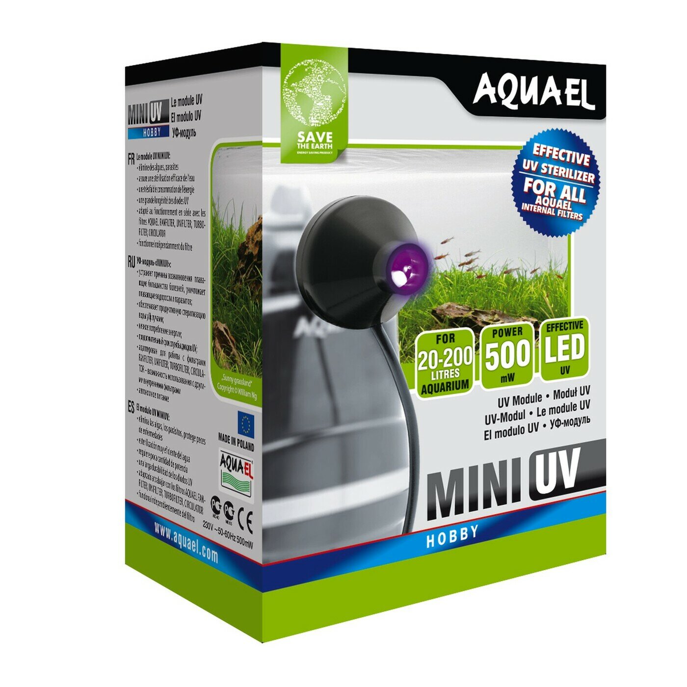 Стерилизатор AQUAEL MINI UV LED 0.5 Вт для аквариума 20 - 200 л, для внутренних фильтров