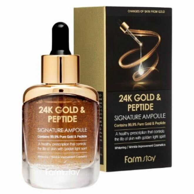 Сыворотка FarmStay 24K Gold & Peptide Signature ампульная с золотом и пептидами, 35 мл