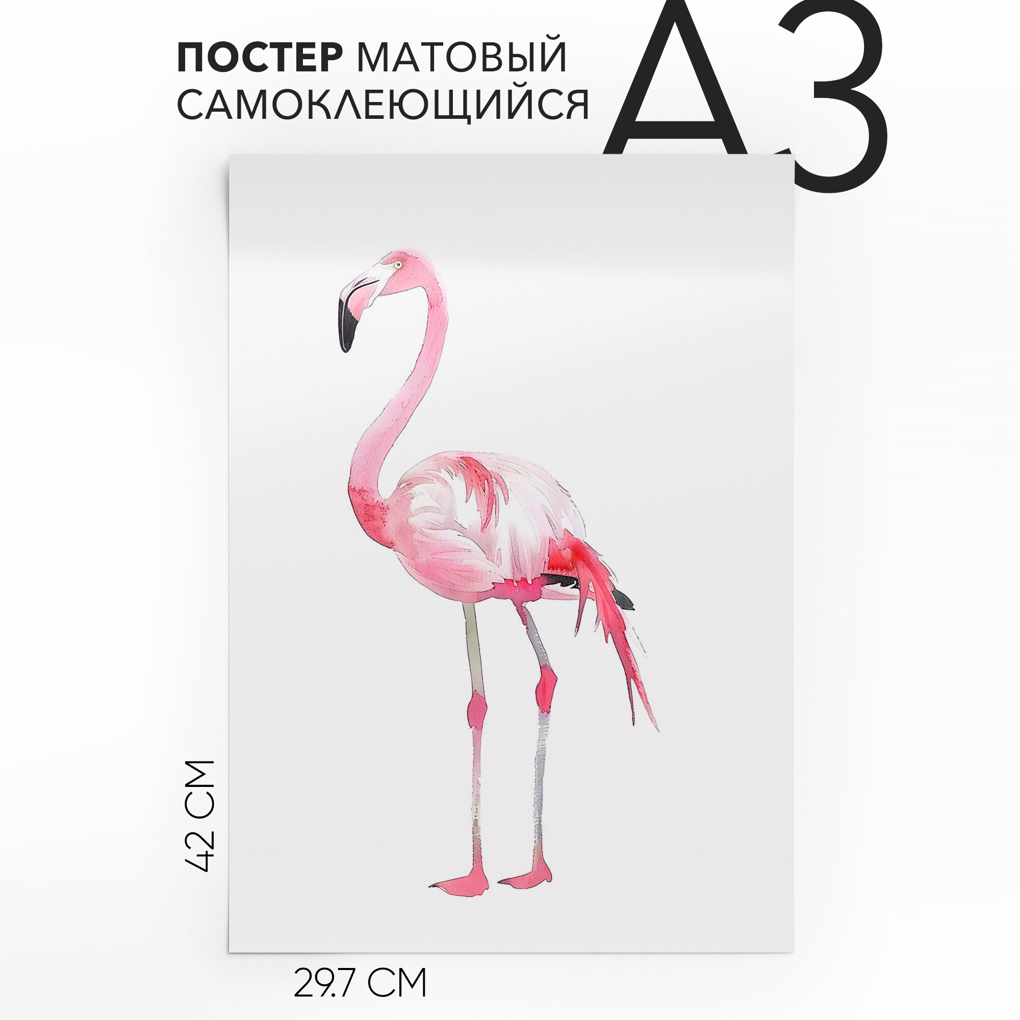 Картины постеры на стену самоклеящийся A3 Фламинго, влагостойкий, для декора