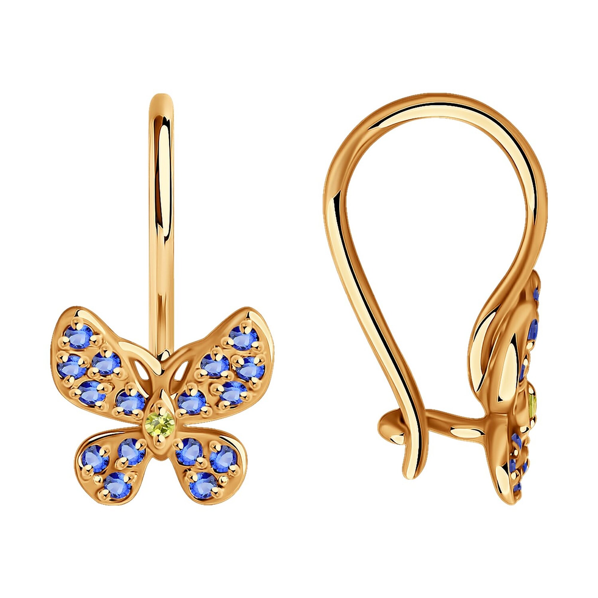 Серьги, красное золото, 585 проба, сапфир