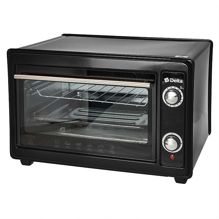 Духовка электрическая Delta D-0122 с термостатом, противень, решетка, 37 л, черная