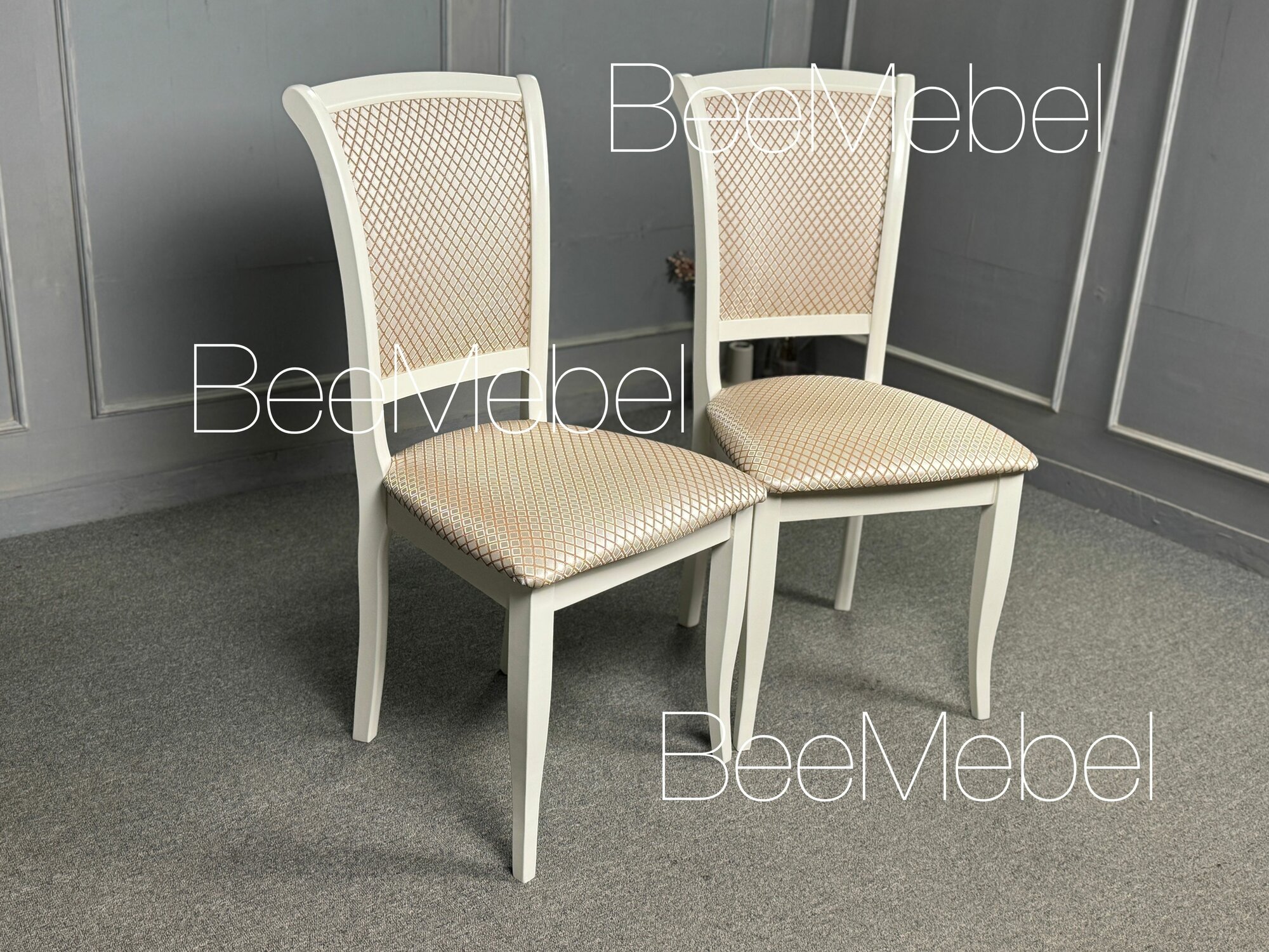 Стулья для кухни мягкие со спинкой из массива бука 2 шт, слоновая кость