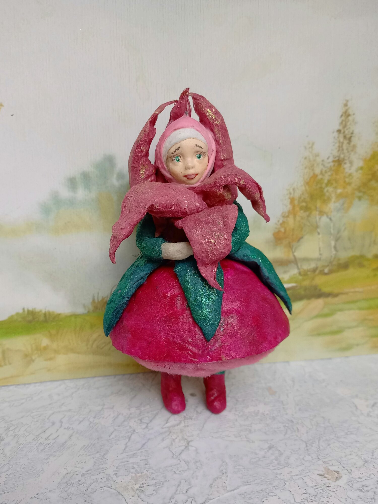 Ватная ёлочная игрушка "Дети цветы"