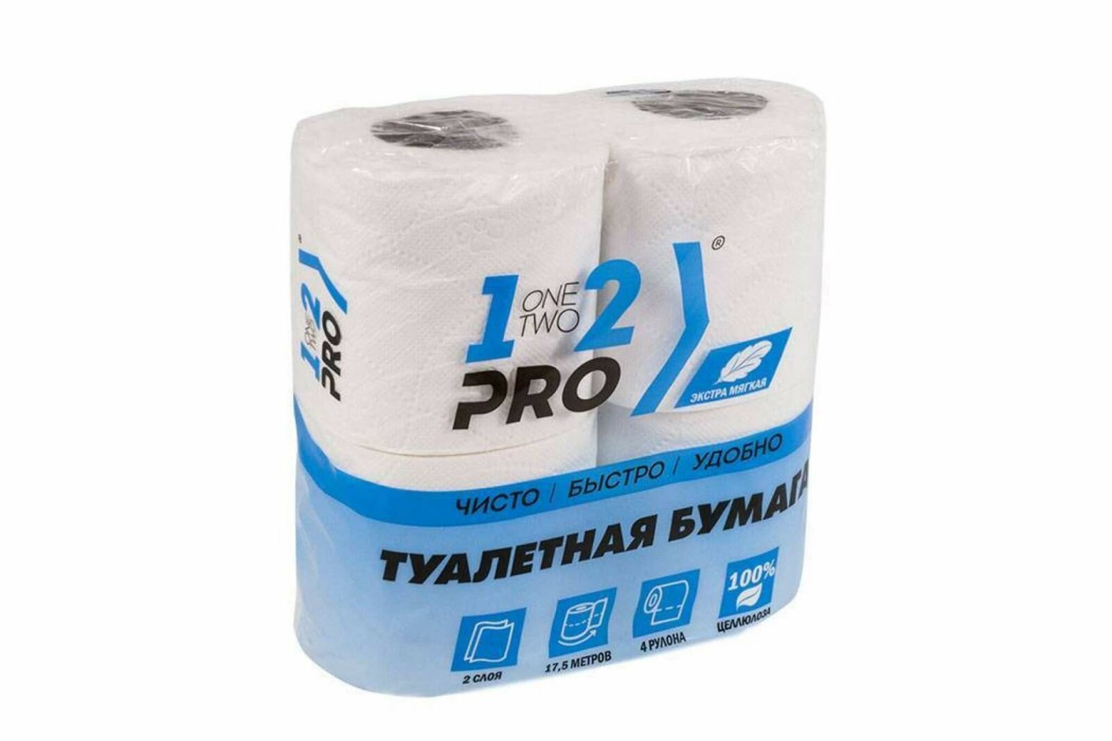 Бумага туалетная 1-2 Pro 2 слоя 17,5 м, белая, 4 шт в упаковке (БТЦ2-4)
