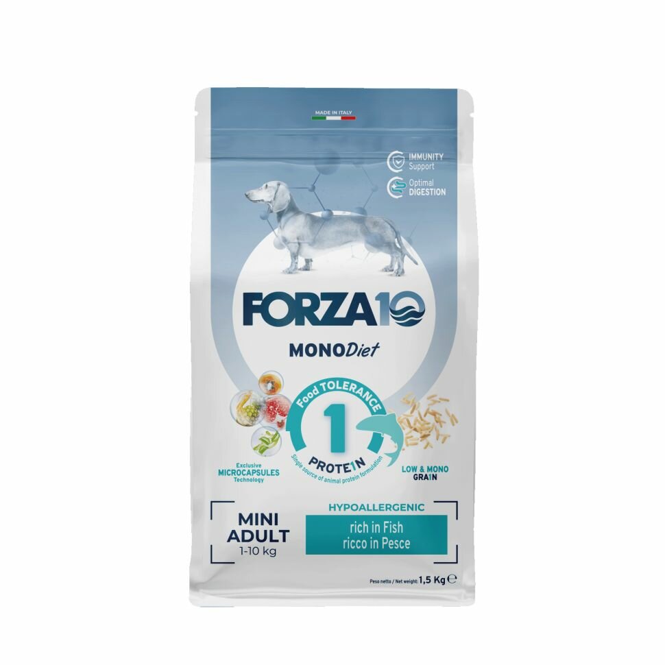 Forza10 Mini Diet сухой корм для взрослых собак мелких пород при аллергии из рыбы с микрокапсулами - 1,5 кг