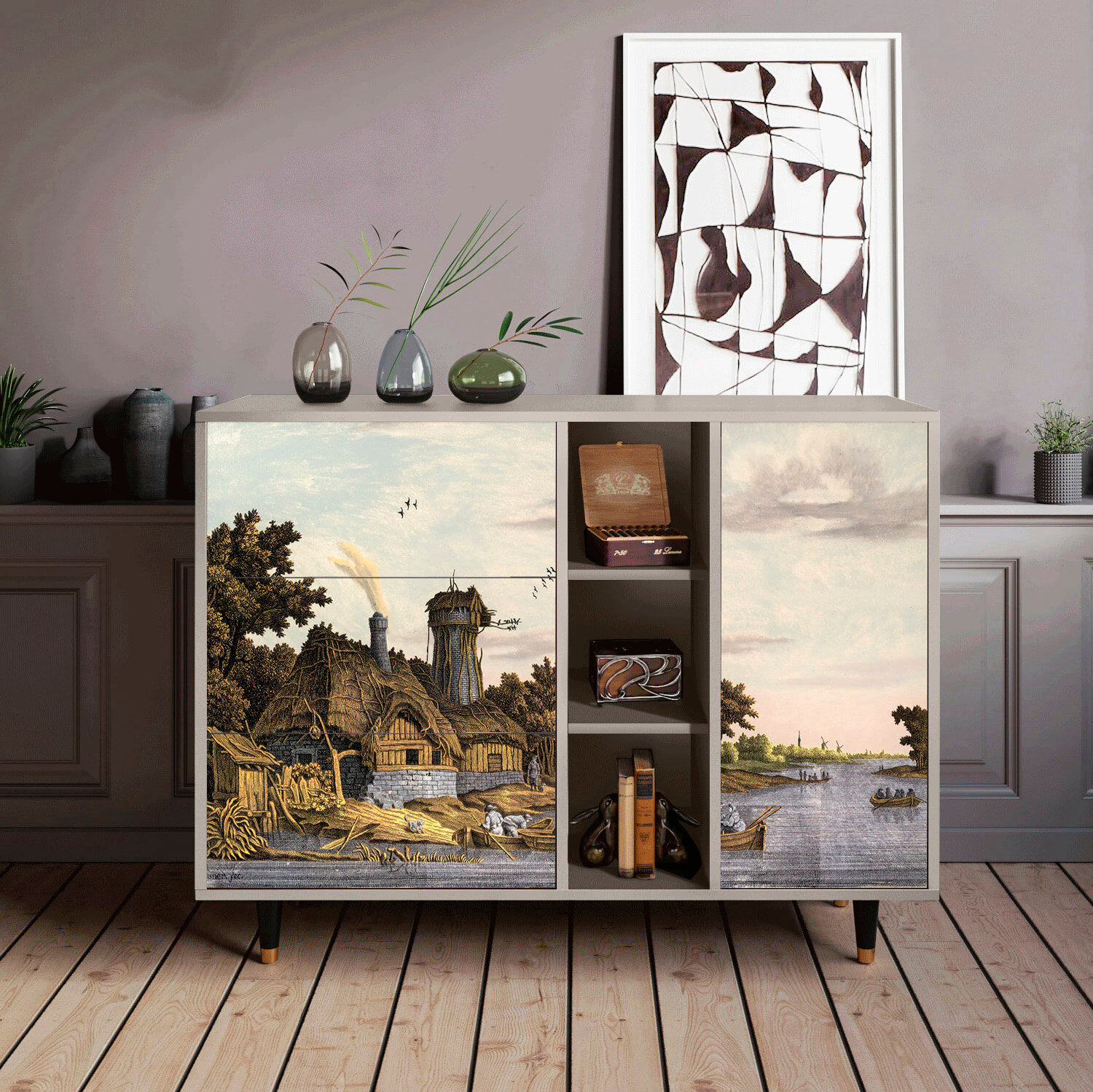 Комод - STORYZ - BS2 Mill along a River by Jonas Zeuner, Разер - 125 x 97 x 48 см , Цвет корпуса - Сатин