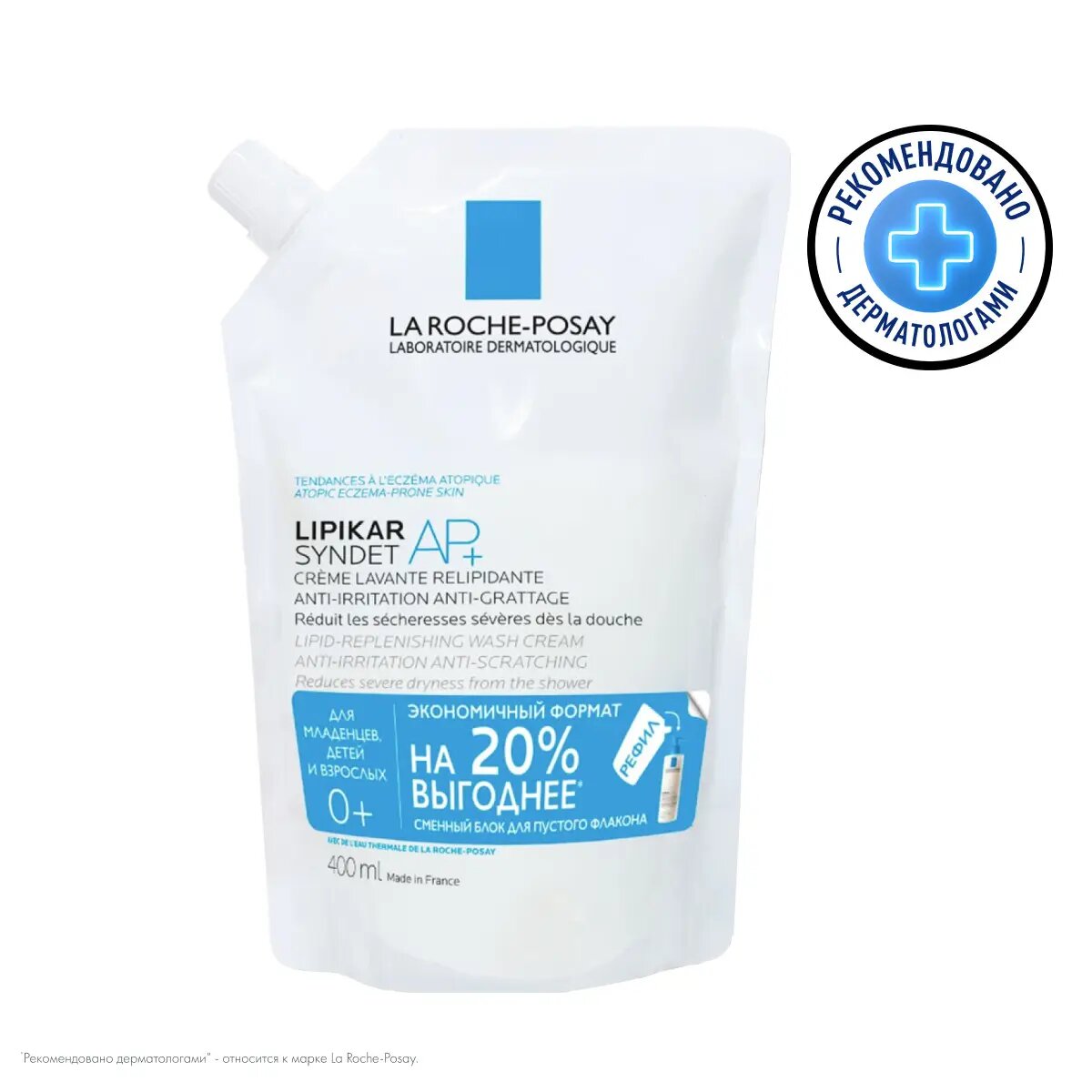 Крем-гель очищающий La Roche-Posay Lipikar Syndet AP+ липидовосстанавливающий для лица и тела, рефил, 400 мл
