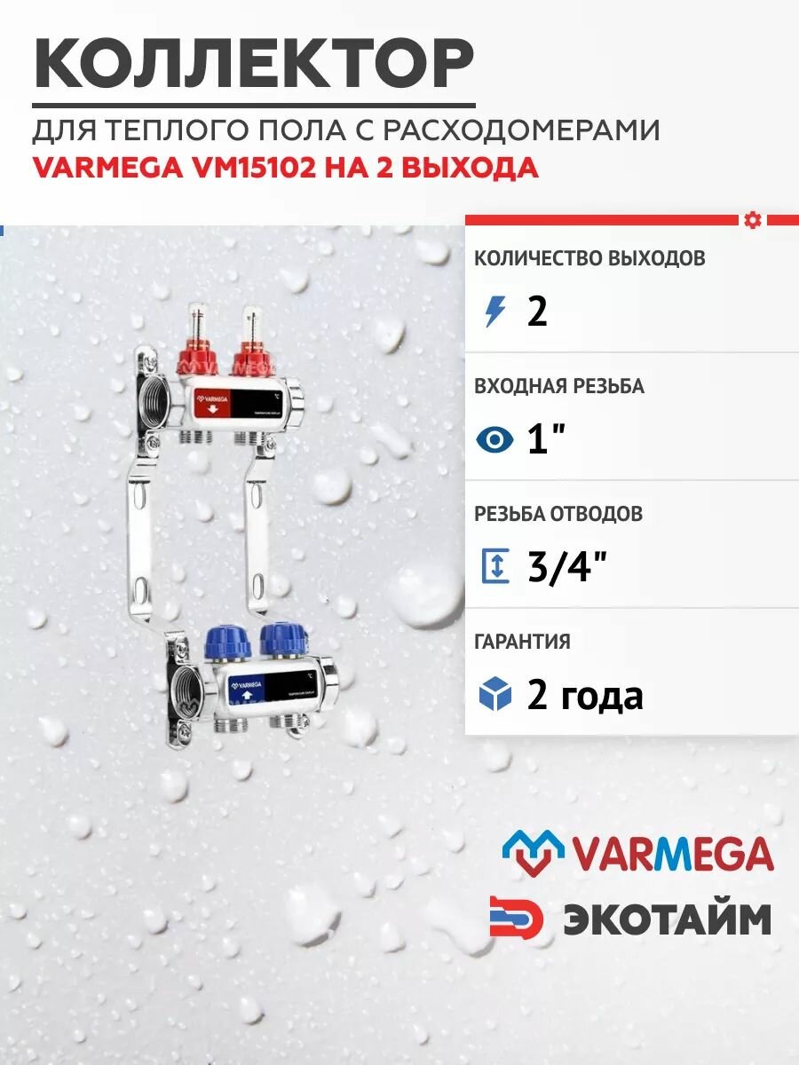 VARMEGA Коллектор из нержавеющей стали с расходомерами 2 выхода / контура / отвода