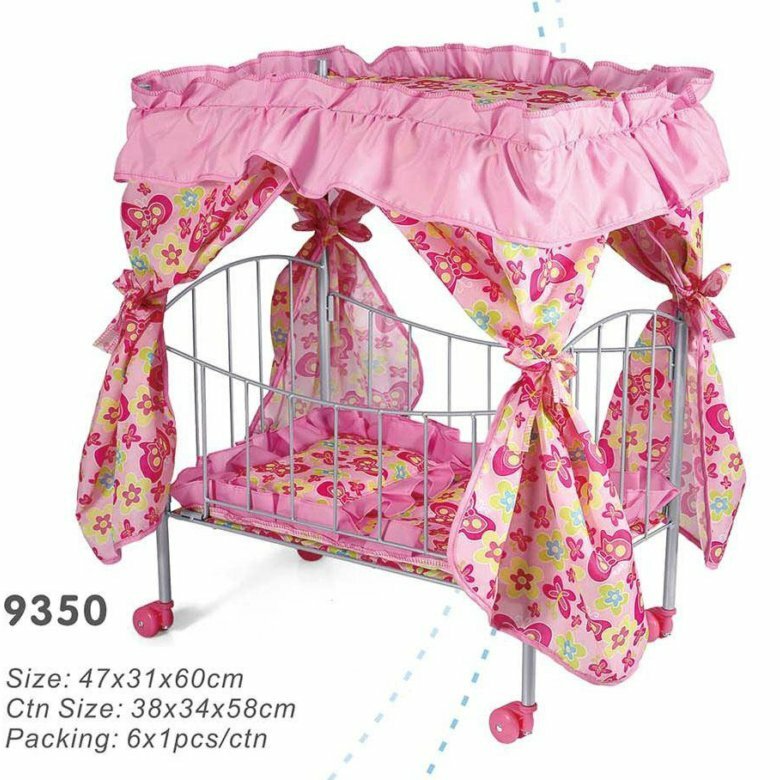 Кровать для кукол P9350E/V, с балдахином, текстиль, пластик и металл