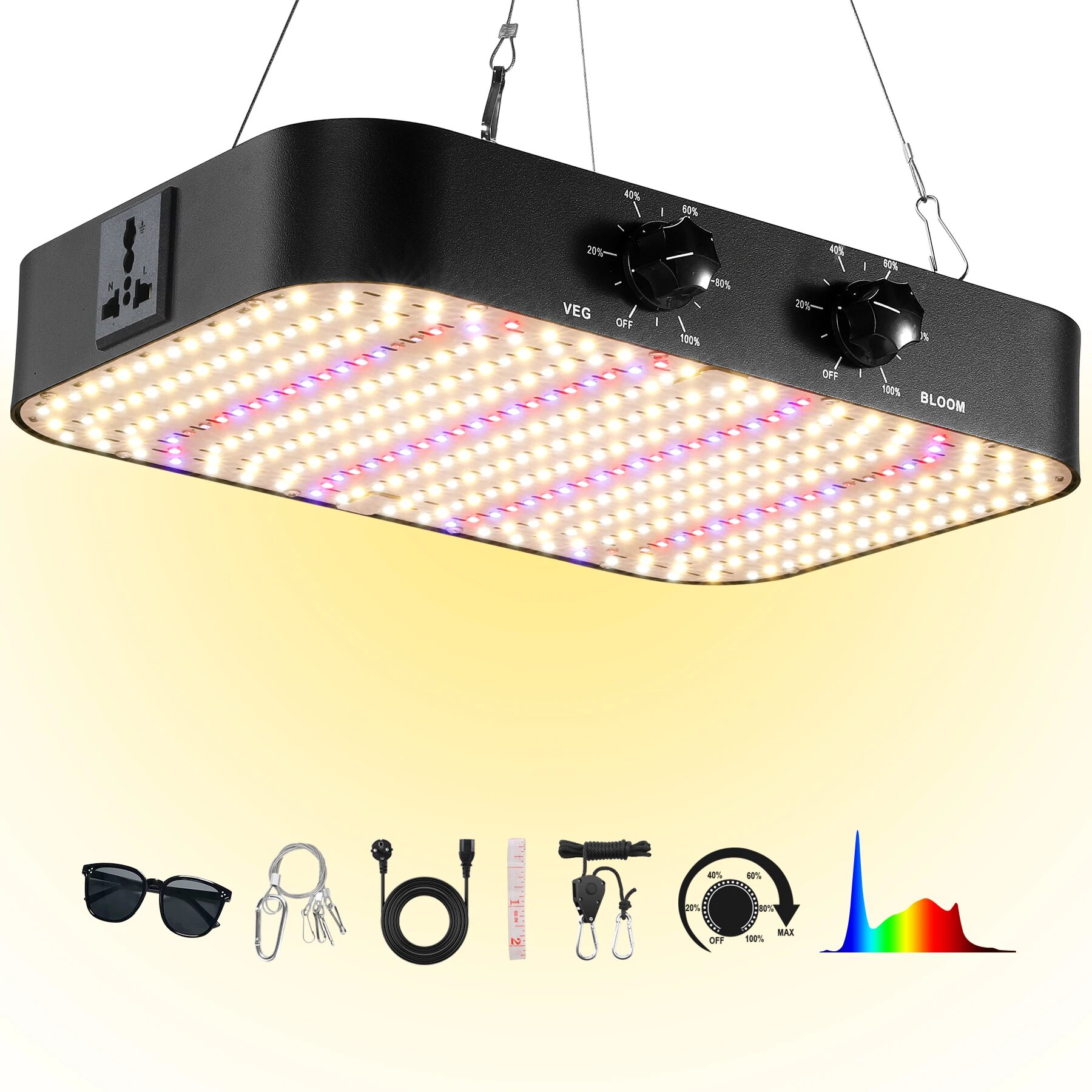 BOSYTRO 2000 Вт Светодиодная лампа для растений 1200W Black, ЕС