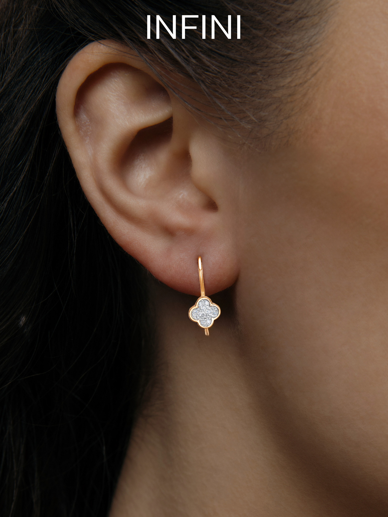 Серьги, красное золото, 585 проба, родирование, фианит