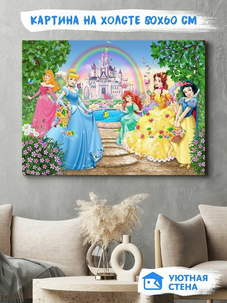 Картина на натуральном холсте Уютная стена "Принцессы в сказочном саду" 80х60 см