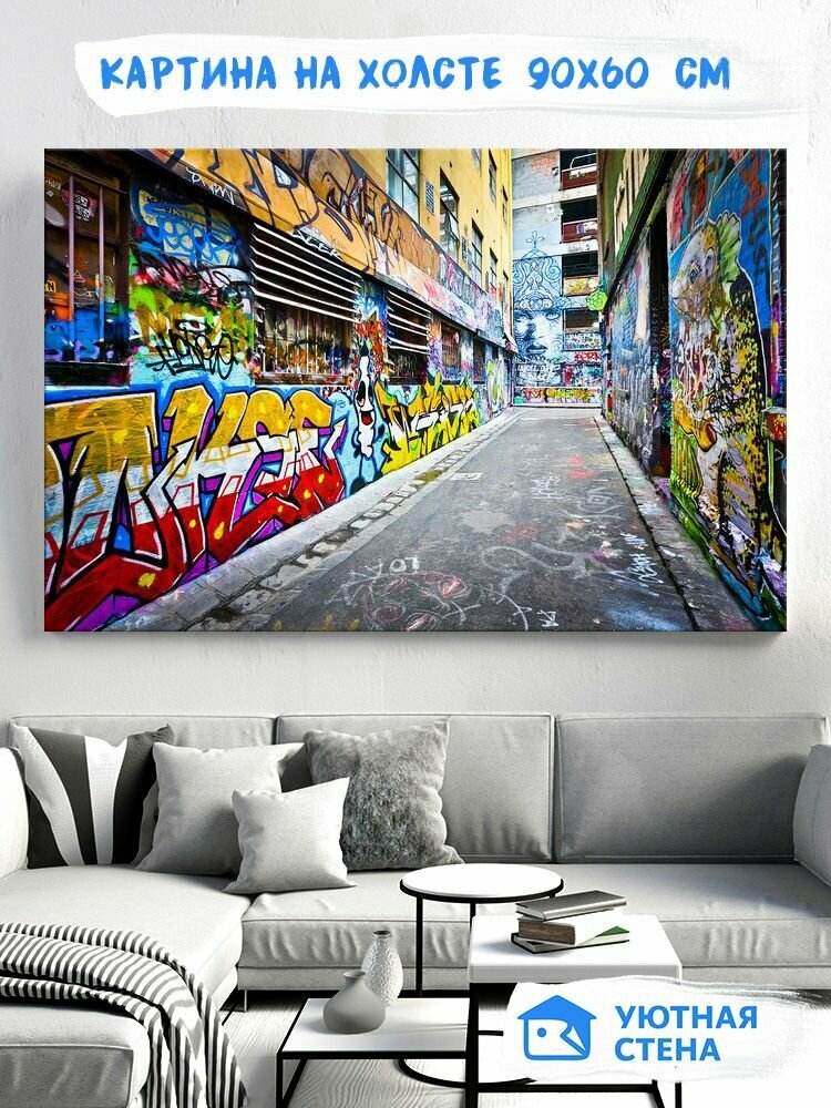 Картина на натуральном холсте Уютная стена "Граффити на улочках Мельбурна. Австралия" 90х60 см
