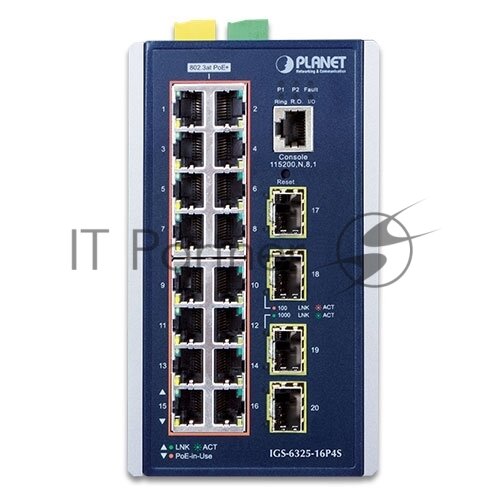 Коммутатор PLANET IGS-6325-16P4S L3 16-Port 10/100/1000T 802.3at PoE +
