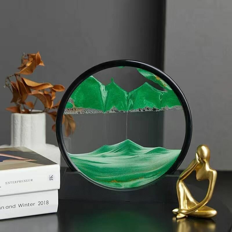 Песочная картина 3D с движущимся голубым песком в белой рамке антистресс, декор для дома и офиса, оригинальный подарок