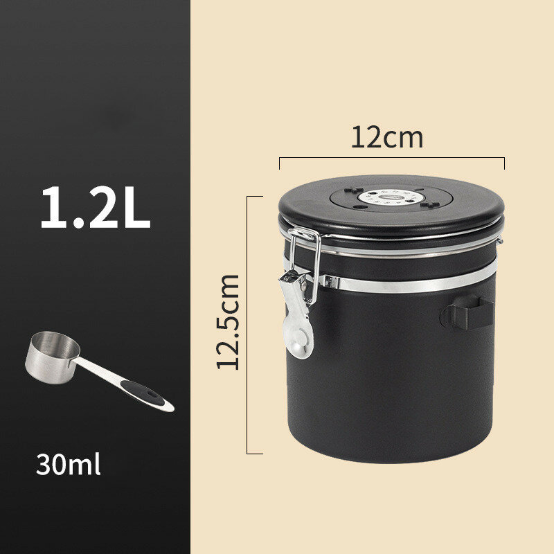 Контейнер для хранения кофе и чая, металл 304, вакуумный, светонепроницаемый, 1,2 л, черный