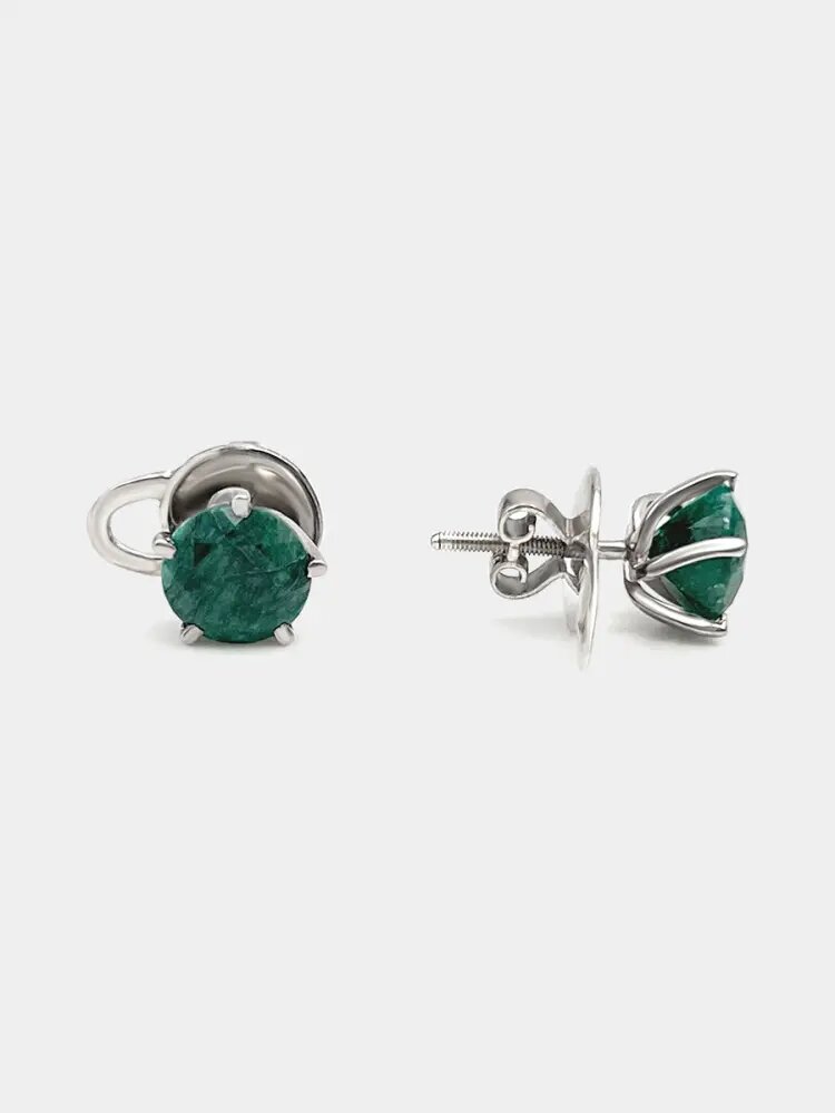 Серьги пусеты, серебро, 925 проба, изумруд