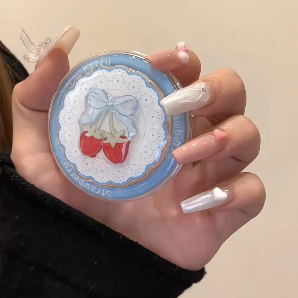 Милый мультяшный держатель с клубникой для Magsafe Griptok, подставка для кольца на палец для телефона, поддержка iPhone 16, Samsung Girl, кронштейн