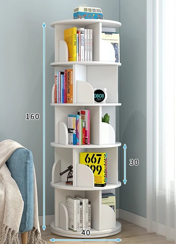 Вращающаяся книжная полка с 5 полками, домашний книжный шкаф высокой плотности, высокая книжная полка, вращающаяся на 360 градусов витрина для хранения книг, мебель для дома