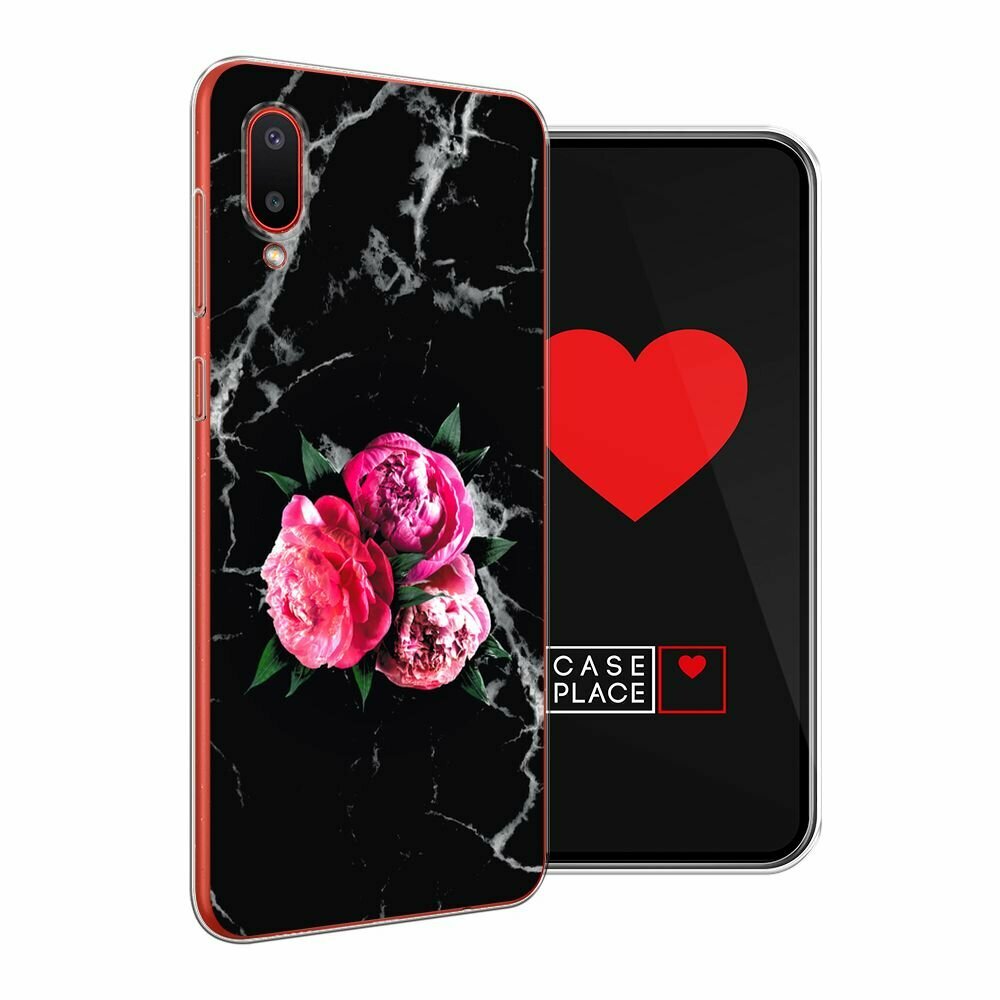 Чехол на Samsung Galaxy A02 / Самсунг Галакси А02 с принтом "Букет на черном мраморе" — фото 1