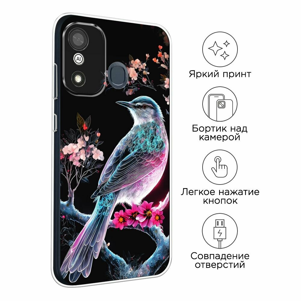 Чехол на Itel A27 / Ител А27 с принтом "Птица на цветущем дереве" — фото 1